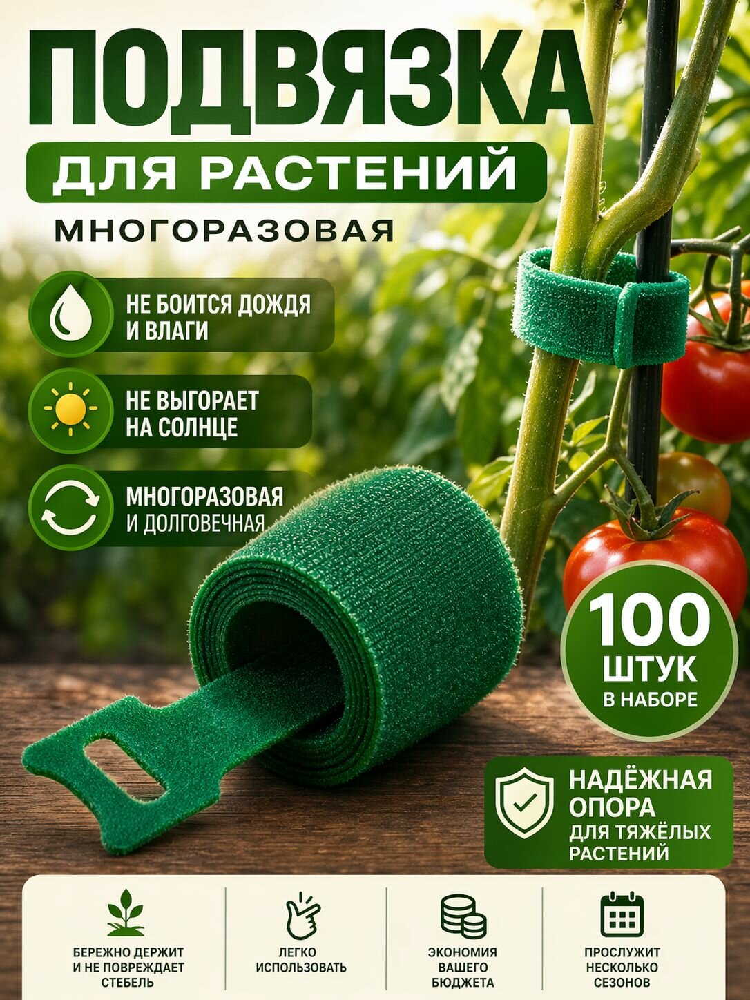 Подвязка для растений многоразовая 100 шт, садовая липучка 15 см, фиксаторы для томатов и огурцов помидоры огурцы подвязка для томатов для подвязывания растений