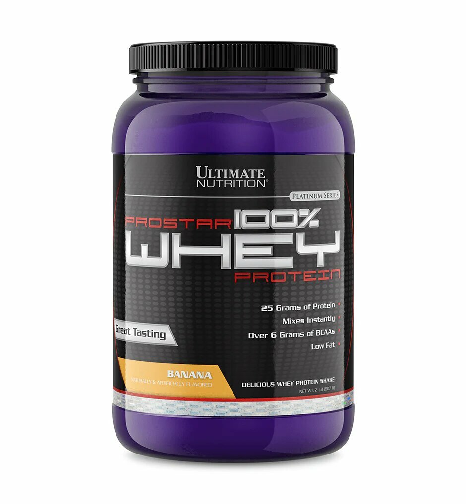 Ultimate Nutrition Prostar Whey, порошок 907г со вкусом банана, Спортивное питание для набора мышечной массы и похудения