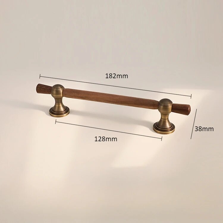 Ручка для шкафа TINYHOB бронзовая латунь с деревянной ручкой C-8000 -128MM