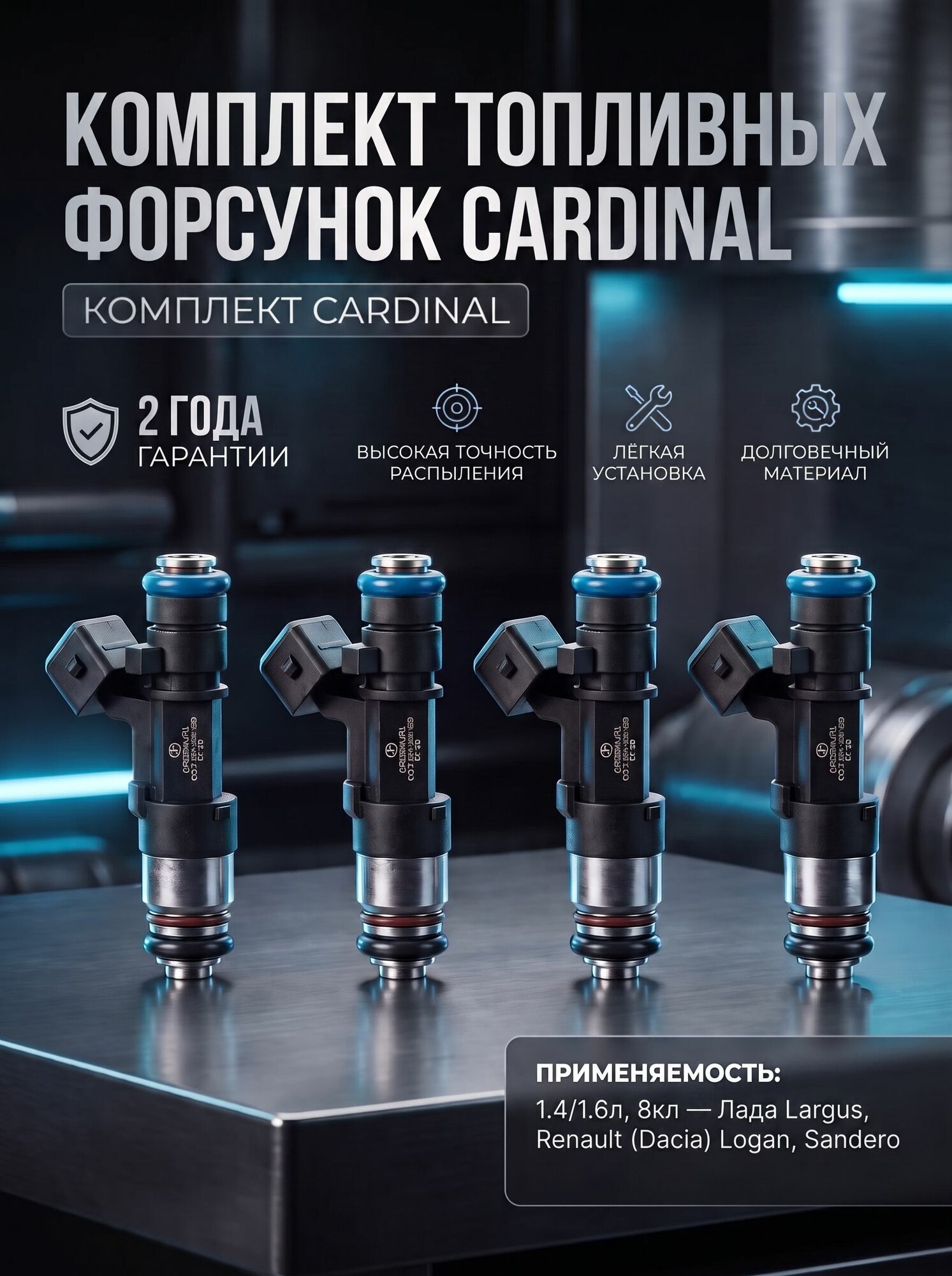 Комплектект оригинальных топливных форсунок CARDINAL для лада (ВАЗ) Ларгус, Renault (Dacia) Logan? Sandero 1.4/1.6 8 кл