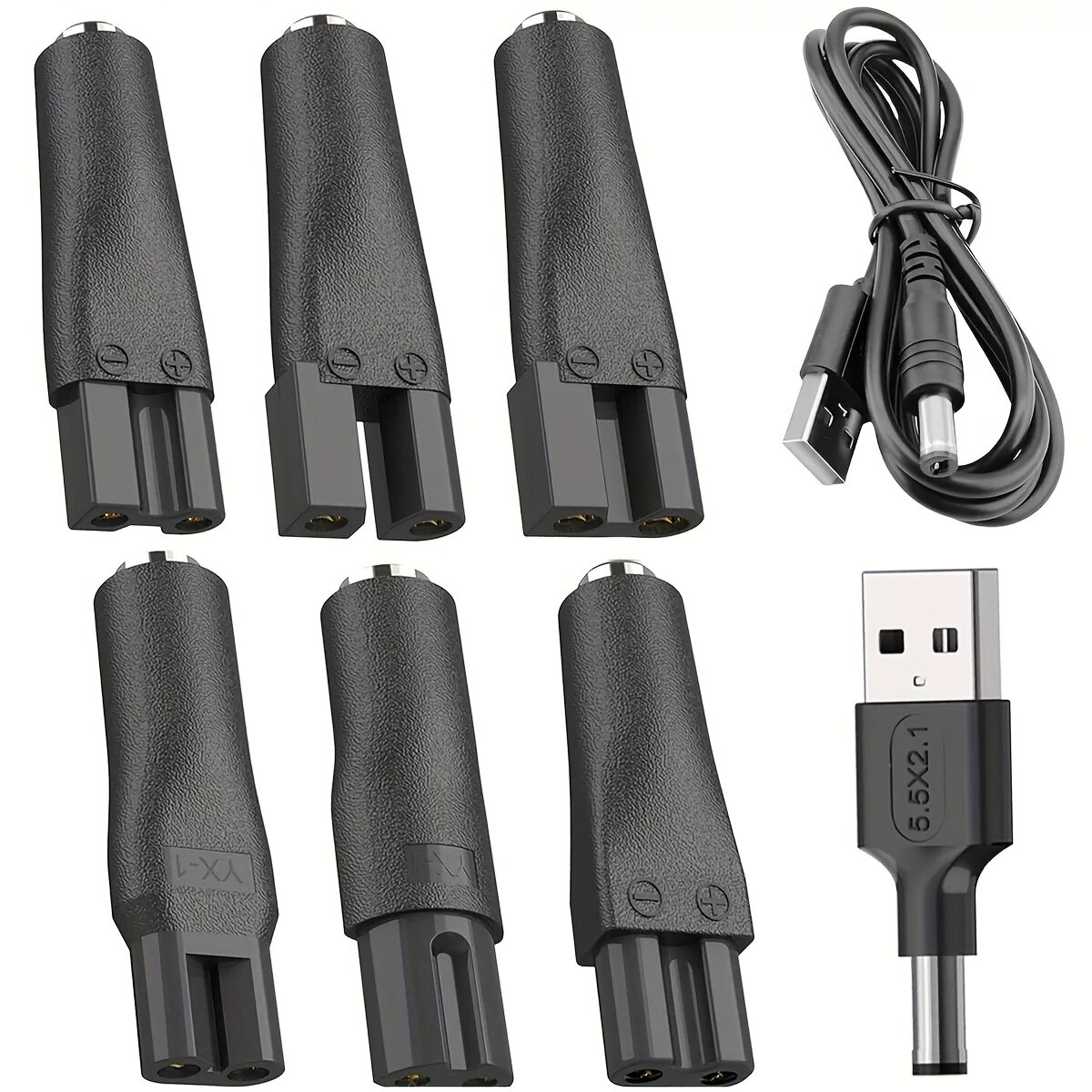 Набор USB-кабеля для зарядки электробритвы с 6 типами разъемов, совместим с различными бритвами, включает адаптер с разъемом DC 5.5*2 мм (мама)