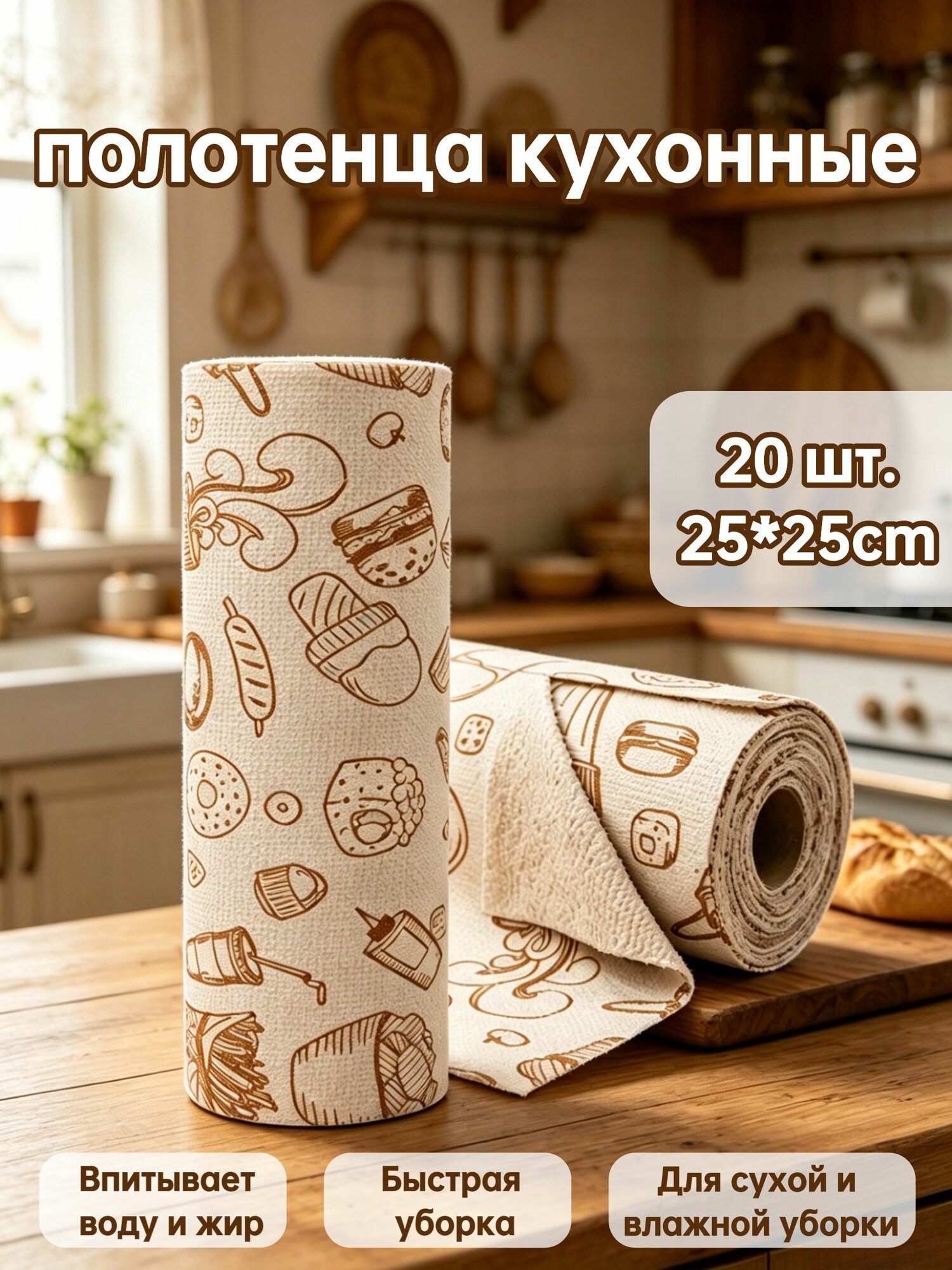 Полотенце кухонное, Шенилловая фактура, 25x25, 20шт набор квадратных полотенец
