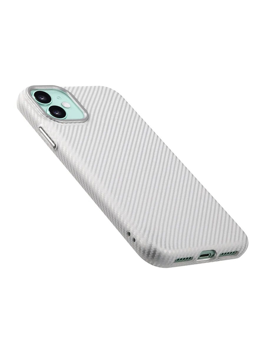 Чехол О'кейси, для iPhone 12, MagSafe, карбоновый, защита камеры, белый — фото 1