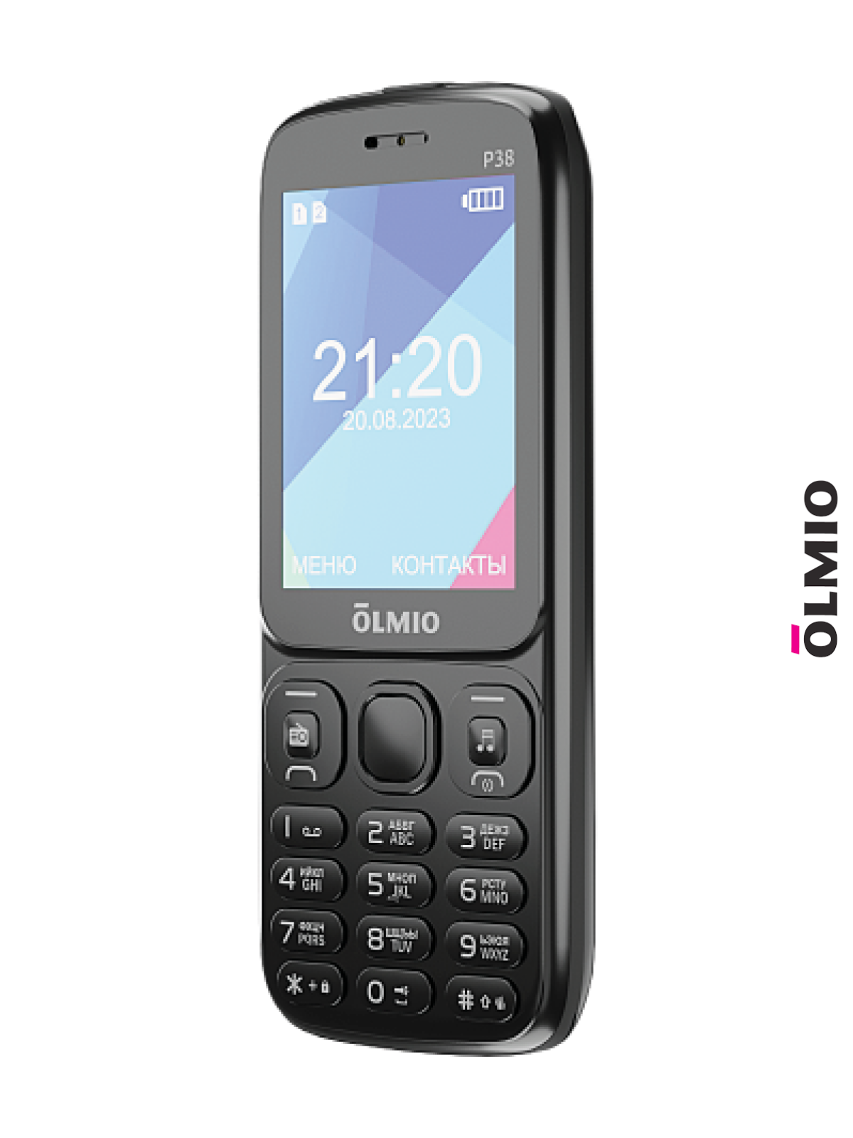 Кнопочный мобильный телефон OLMIO P38 динамик 5W, черный