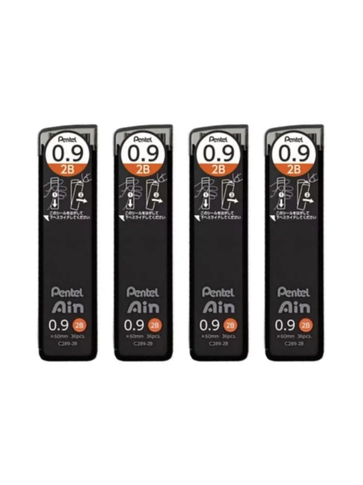 Pentel Грифель для карандаша 0.9 мм, твердость: 2B (2 Мягкий), 4 шт.