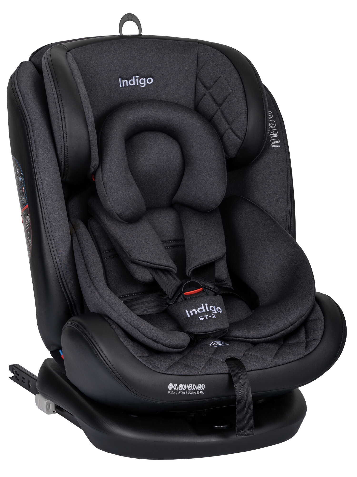 Автокресло Indigo AERO ISOFIX растущее поворотное, 0-36 кг, черный