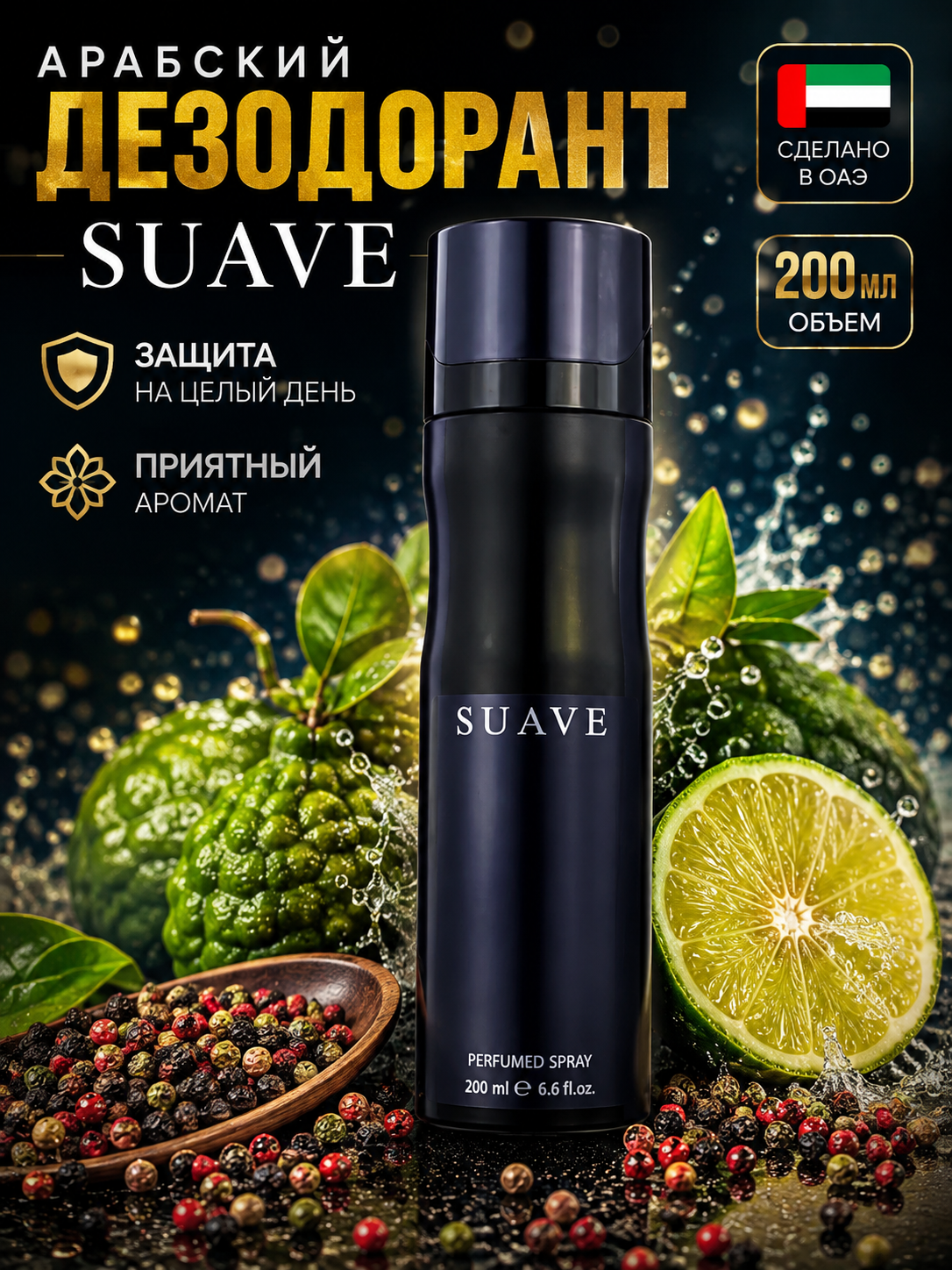Парфюмированный арабский дезодорант спрей Suave, 200 мл, мужской