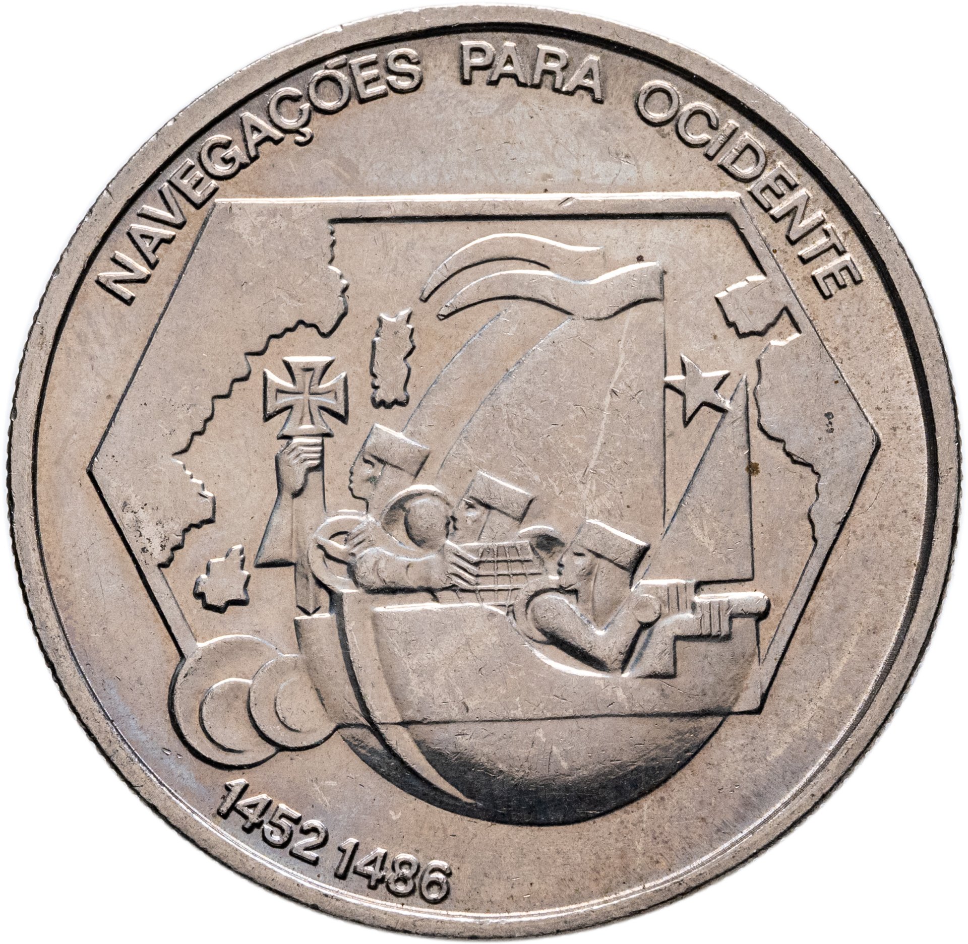 Португалия 200 эскудо escudos 1991 "Навигация на запад", Мельхиор медь-никель, в сохранности UNC