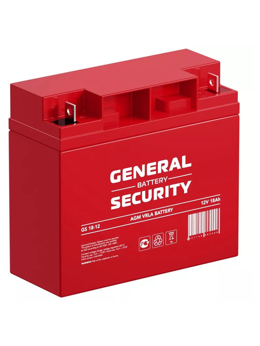 Аккумуляторная батарея GENERAL SECURITY GS 18-12, AGM (12 В 18 Ач), красный