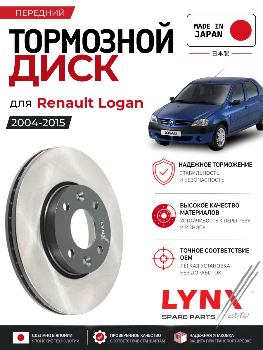 Диск тормозной передний для Renault Logan 2004-2015, 258мм, вентилируемый, LYNXauto BN-1062