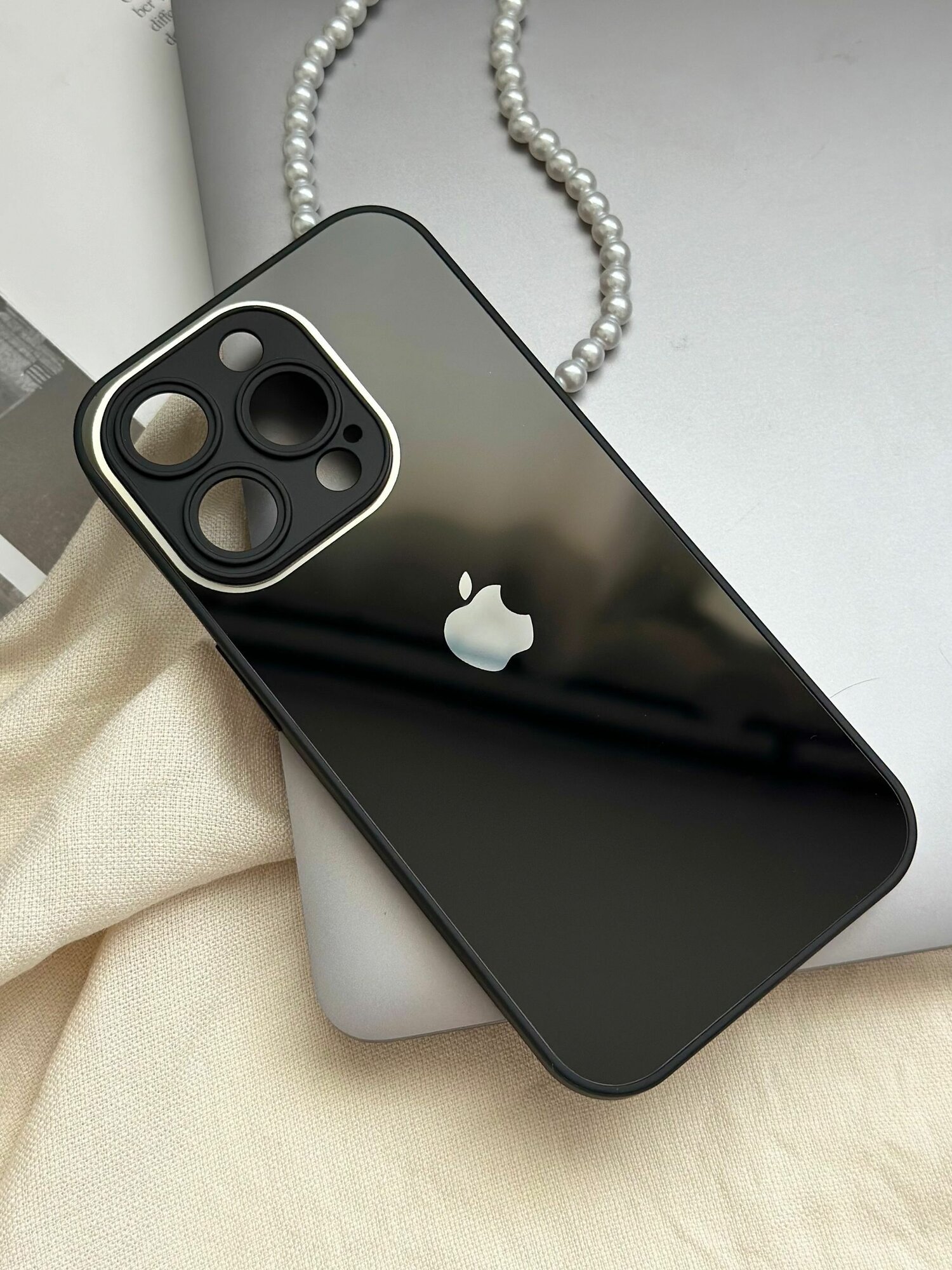 Чехол на айфон 15 про / стеклянный чехол iphone 15 pro черный