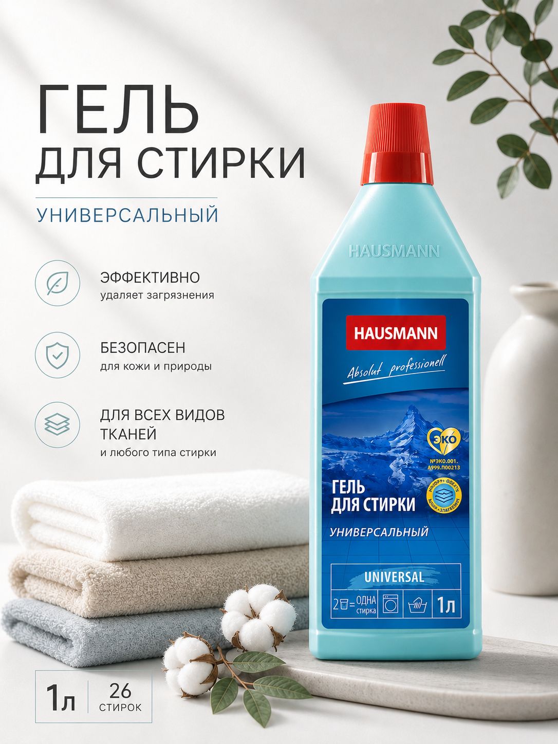 Гель для стирки универсальный Hausmann Эко 1л