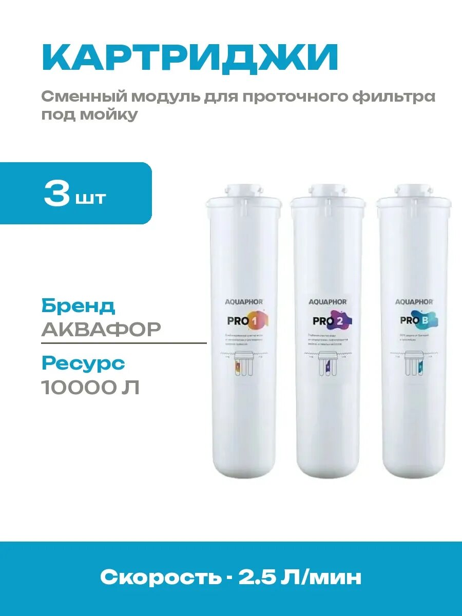 Набор картриджей 3 ступени для фильтрации воды под мойку