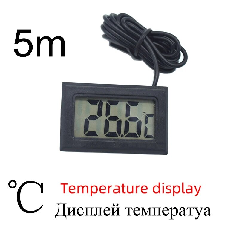 Водонепроницаемый цифровой термометр для аквариума Черный, Black-with 5m line
