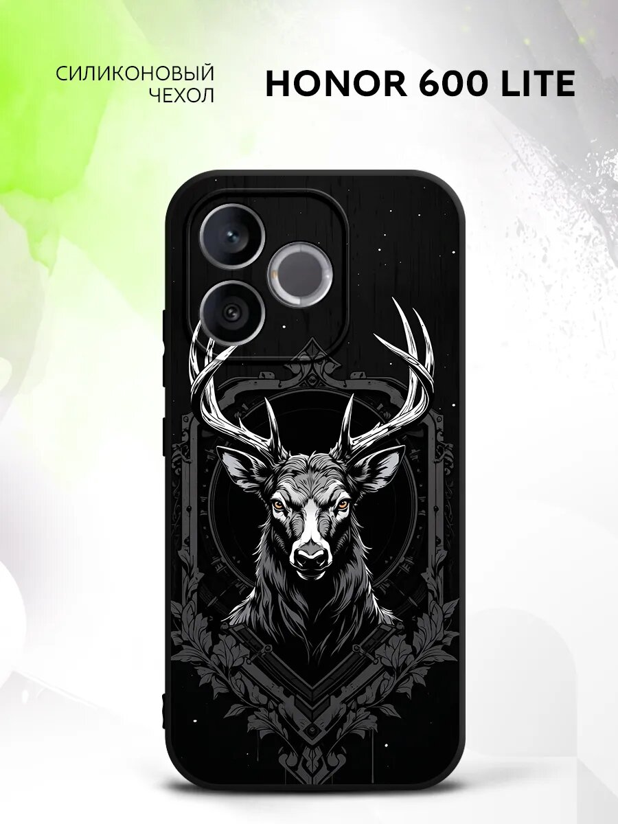 Чехол на Honor 600 lite, Хонор 600 Лайт защита камеры и углов, прозрачный с рисунком герб олень