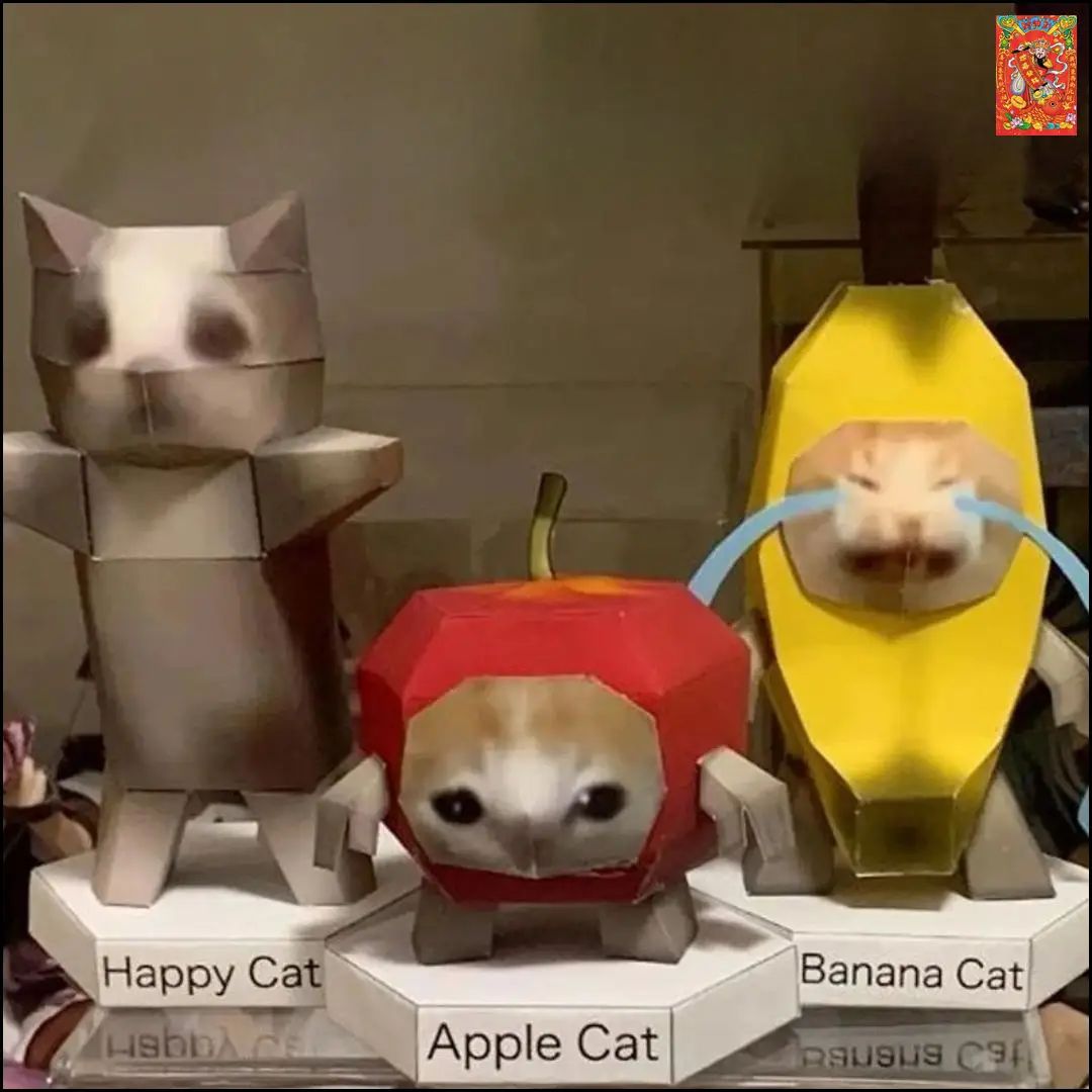 Набор для 3D-оригами: котики с бананом, яблоком и цветком 3 модели, DIY подарок от 6 лет