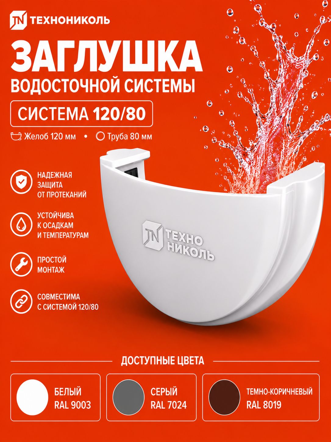 ТН оптима заглушка желоба (D120/80) белая