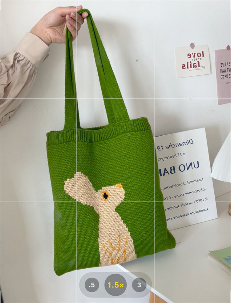 Новая модная вязаная шерстяная сумка-тоут 2024 года с контрастными цветами и милым зайчиком, на одно плечо, для женщин