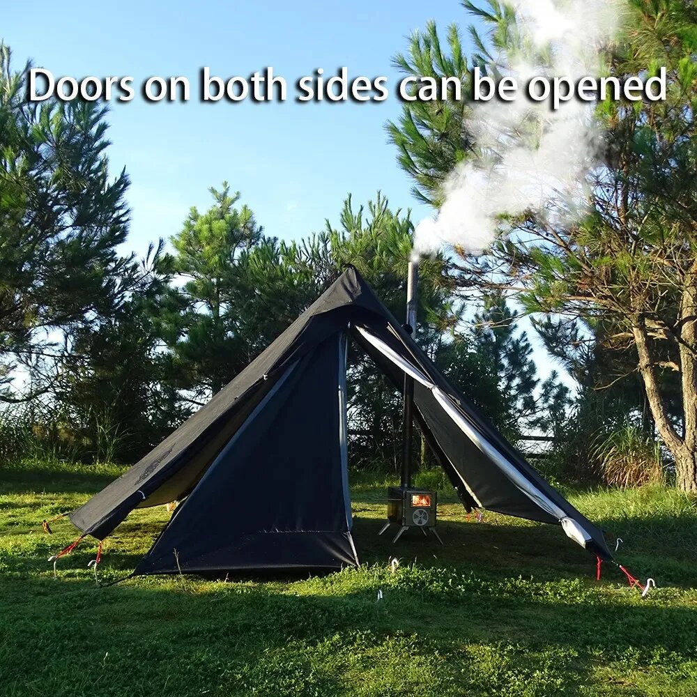 Ультralight Camping Teepee Tent с дымоходным окном, двойной стеной, для бэшкрафта, однокомнатный, горячий tente — черный, полный комплект tente