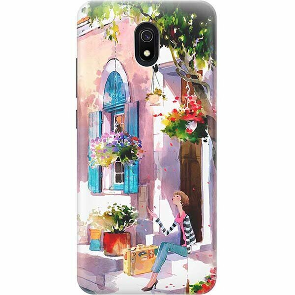 Cиликоновый прозрачный чехол ArtColor для Xiaomi Redmi 8A с принтом "Девочка на цветущей улочке"