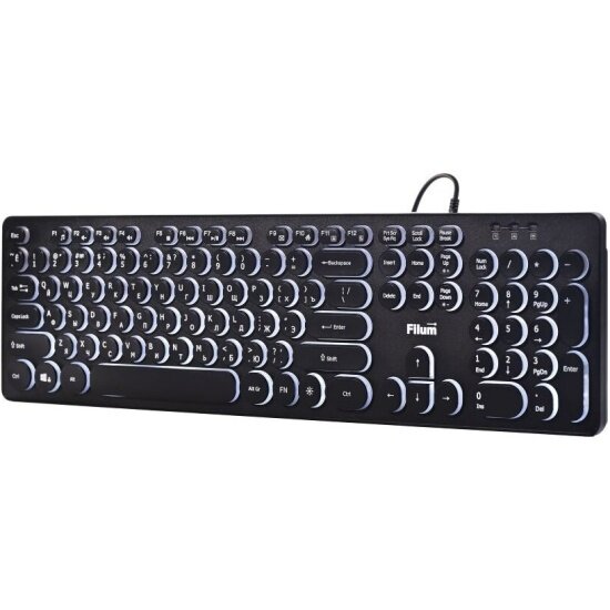 Клавиатура Filum FL-KB30-BK USB 104 кл, проводная, низкопрофильная, мембранная, LED, черная, с подс