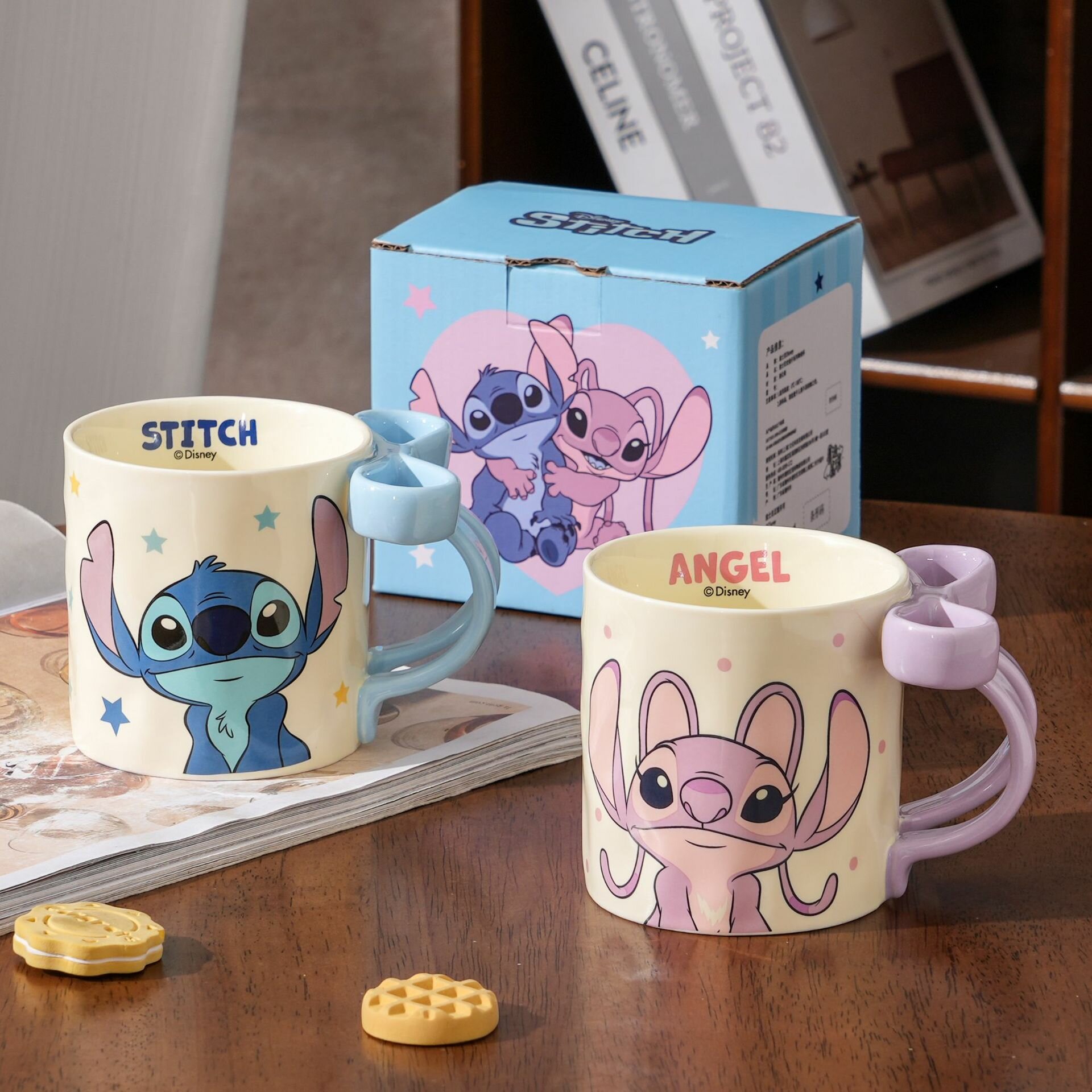 Кружка для воды "Stitch Bow", именная, керамика, для СВЧ, голубая, 360мл
