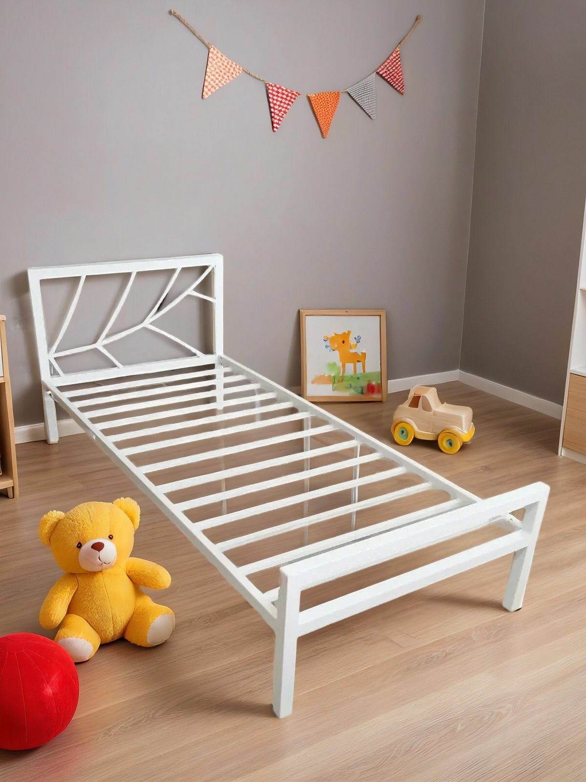 Кровать LOFT Mebel Вивьен, металл, 90x190 см, белое муаровое покрытие, ортопедические свойства