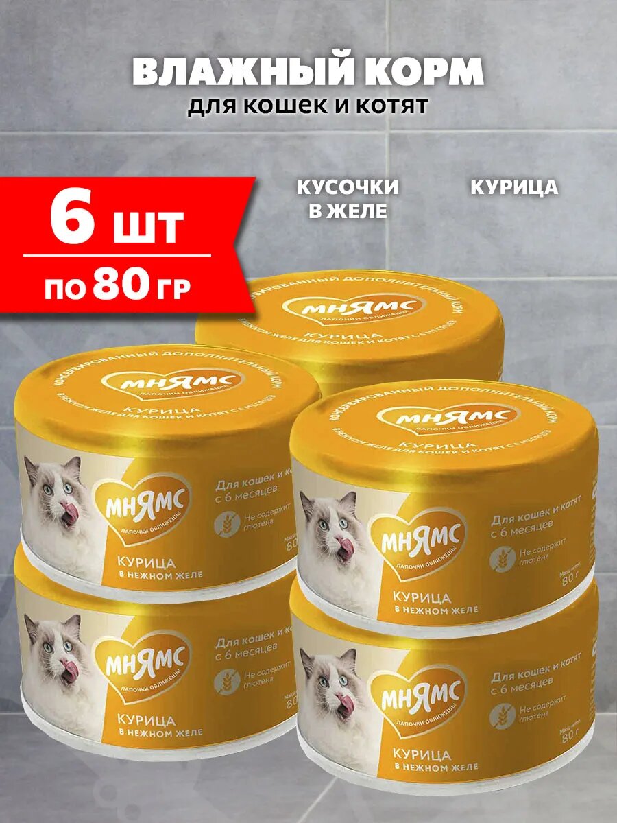 Корм влажный Мнямс для кошек и котят, курица, 80 г х 6 шт