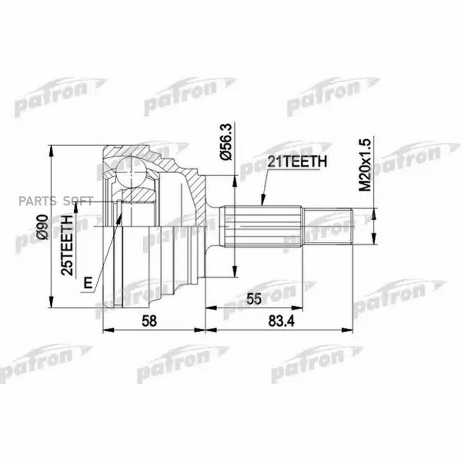 ШРУС наружн к-кт 21x56.2x25 RENAULT: 19 I 89-92, 19 I Cabriolet 91-92, 19 I Chamade 89-92, 19 II 92-95, 19 II Cabriolet 92-96, 19 II Chamade 92-95 от официального дистрибьютора, PATRON, артикул PCV1204