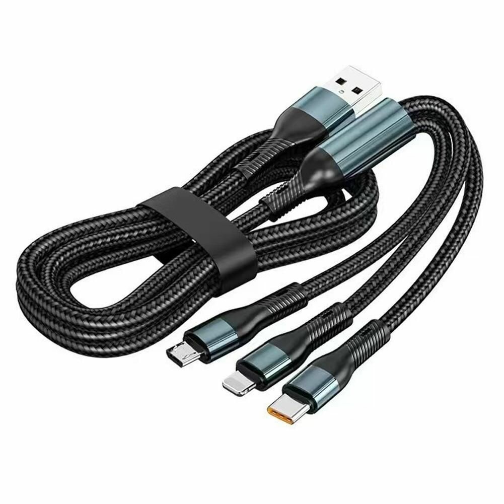 Кабель для мобильных устройств USB 3.0 Type-A/Apple Lightning, Micro-USB 2.0 Type-B, 1.2 м, серый металлик