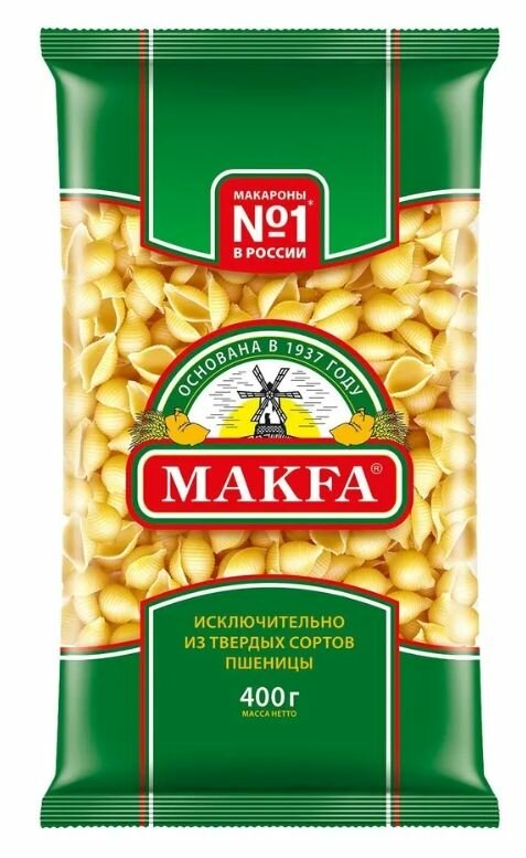 Makfa Макаронные изделия Ракушки, из твердых сортов пшеницы, 400 гр