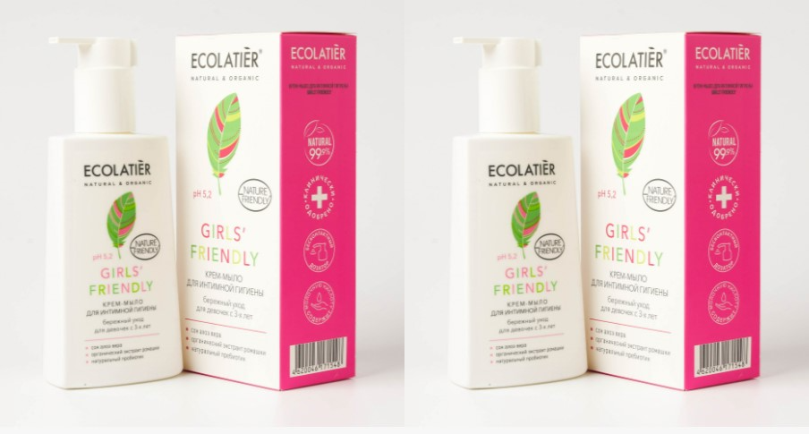 Крем-мыло для интимной гигиены Ecolatier, Girls Friendly, Бережный уход, для девочек с 3-х лет, 250 мл, 2 шт.