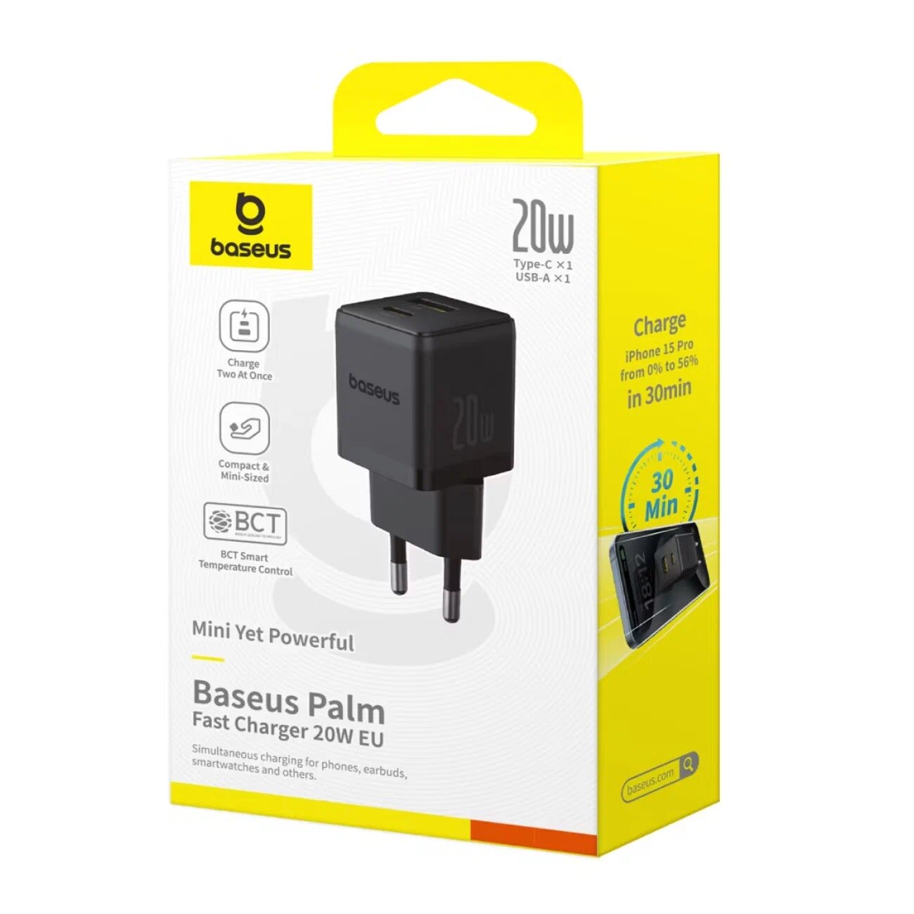Сетевое зарядное устройство Baseus Palm Fast Charger C+U 20W EU Cluster Black
