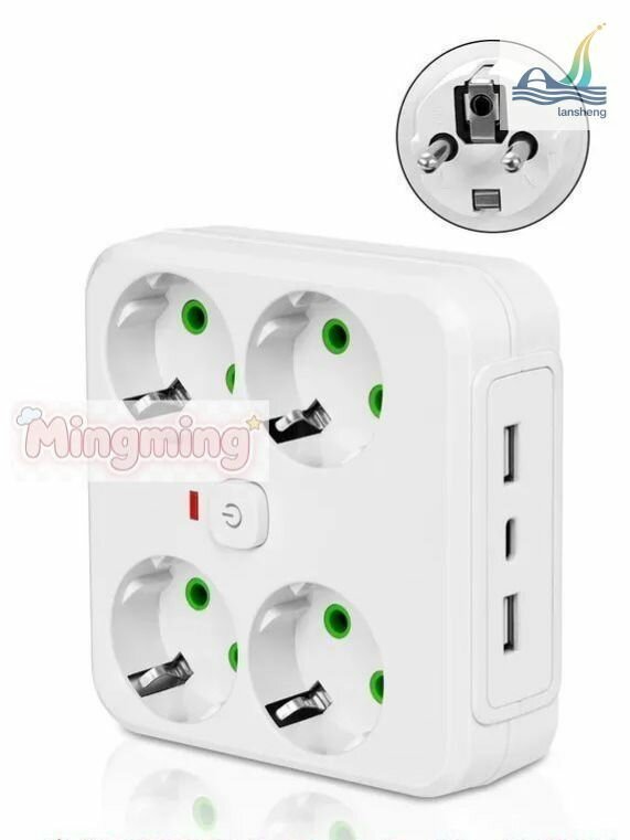 Kinglink Розетка 7-в-1 с держателем телефона 45 эргономика 4 розетки + 3 USB Огнестойкий ABS Компактный дизайн