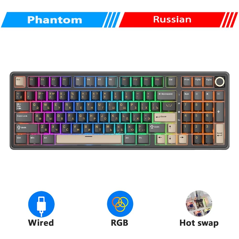 RK Royal Kludge R98Pro Phantom Russian, Cream Switch