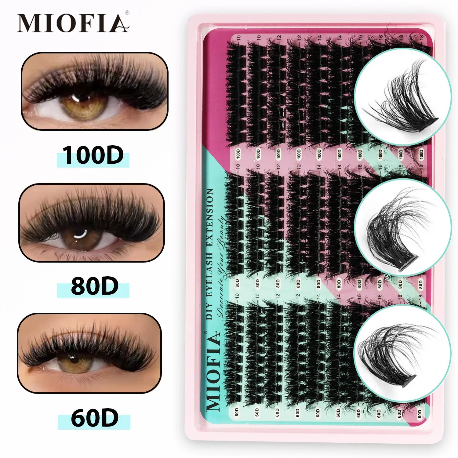 MIOFIA ресницы пучки 60-80-100D, черные, 10-18 мм