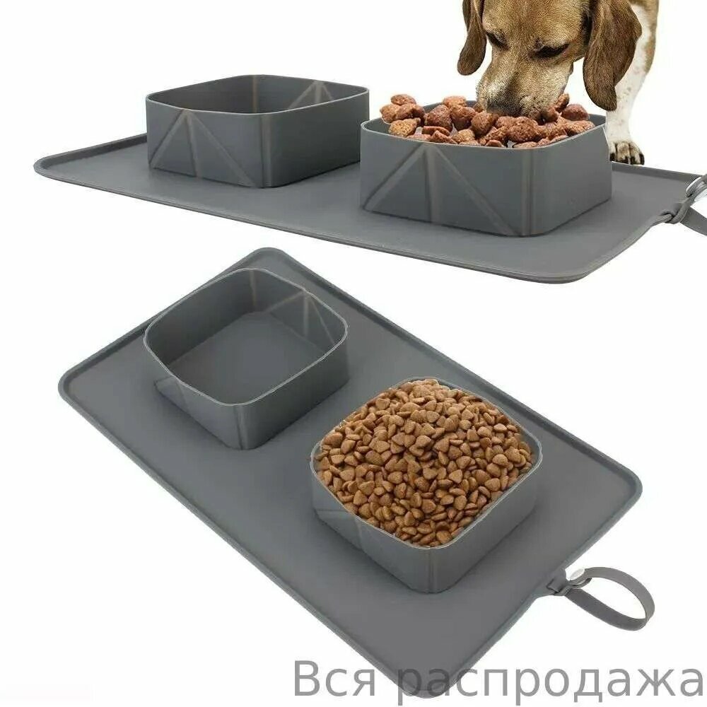 Переносная собачья тарелка, складная двойная миска, силиконовая кошачья миска