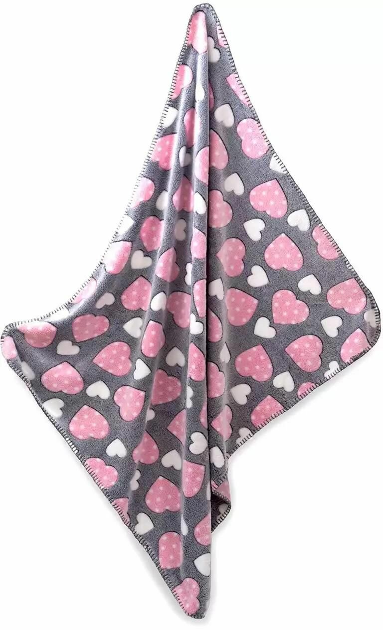 Плед MIKRO FLANNEL 100х118 см Разноцветные сердечки 3D KY21184/36GY серый ОТК