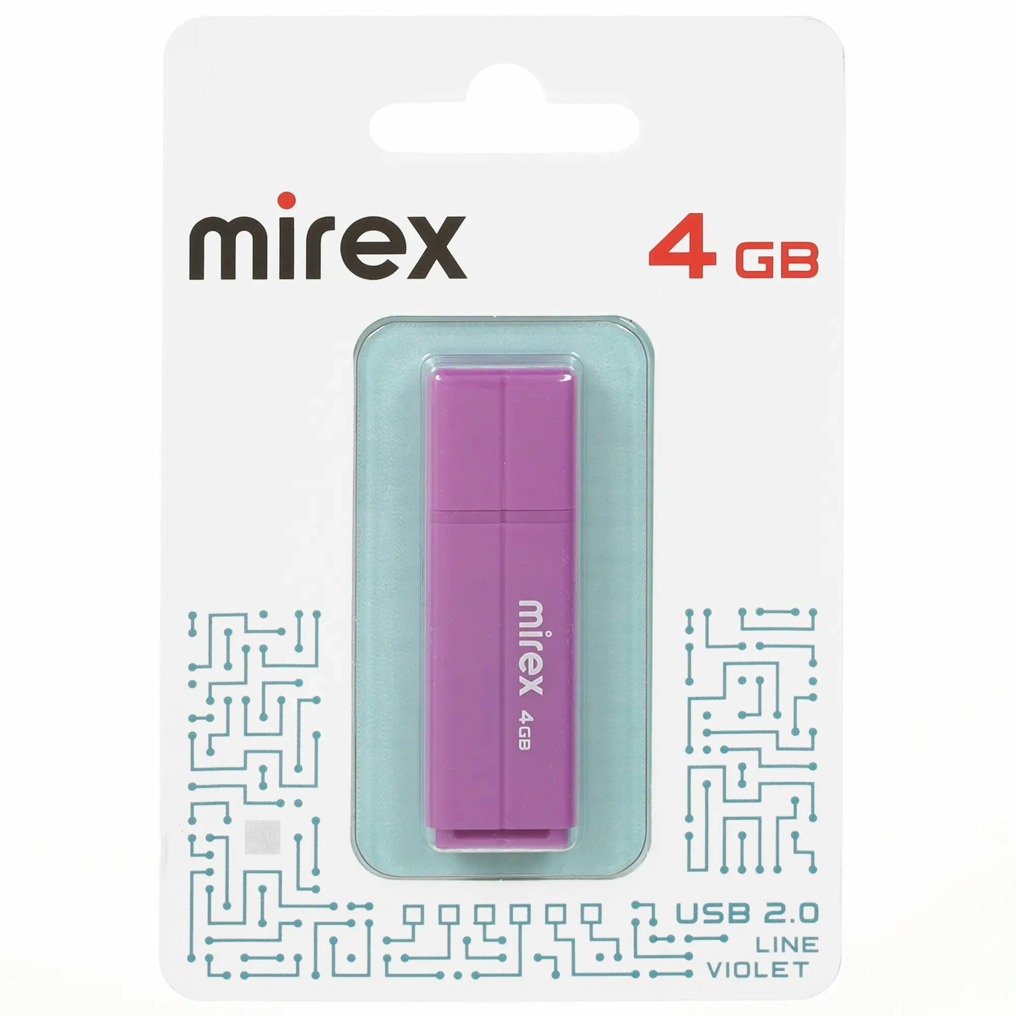 Память USB Flash 4 ГБ MIREX LINE VIOLET (13600-FMULVT04) - USB2.0, USB Type-A, чтение до - 21 МБ/с, запись до - 9 МБ/с