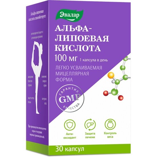 БАД Эвалар Альфа-липоевая кислота 100 мг 60 капс.
