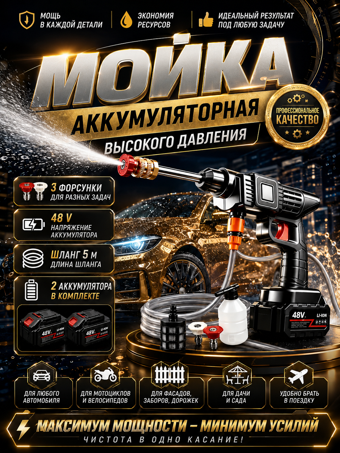 Мойка высокого давления аккумуляторная минимойка