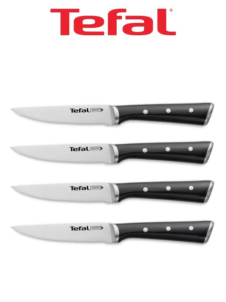 Набор кухонных ножей Tefal Ice Force K232S414, 4 шт, для стейка, нержавеющая сталь