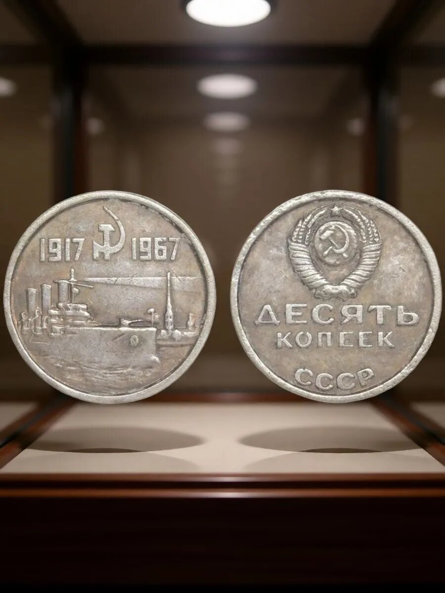 10 копеек 1967 года Крейсер Аврора 50 лет Октября