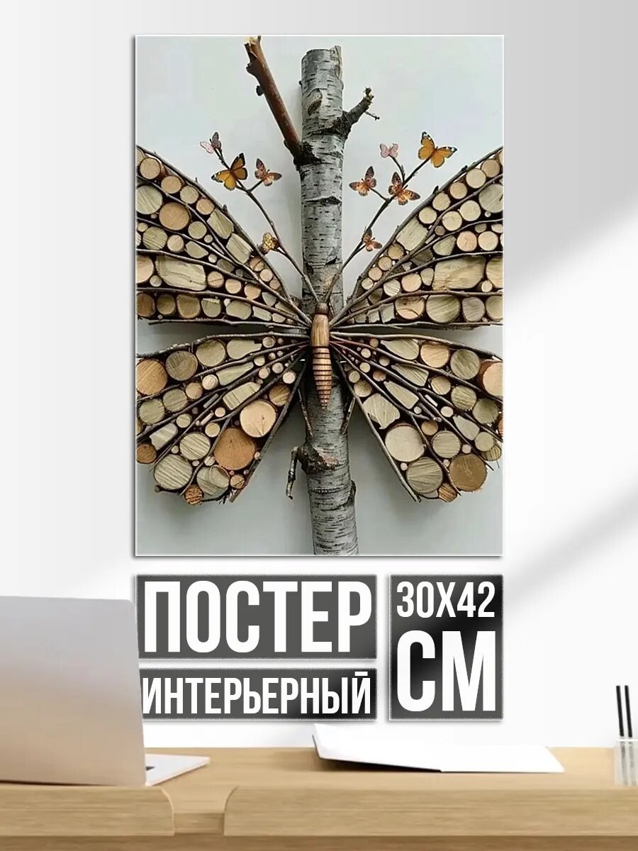 Плакат постер Бабочка из дерева