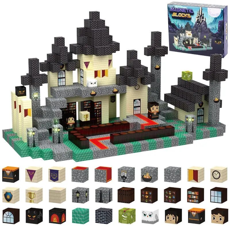 Магнитный конструктор майнкрафт, Гарри Поттер, 141 детали, Академия магии, Minecraft, для мальчиков и девочек