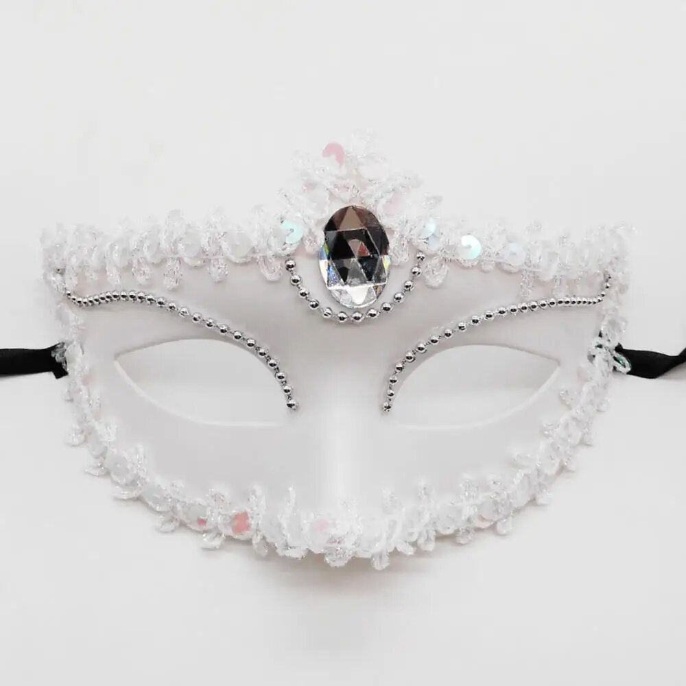 Маска принцессы из кружева с цветком Белый, White-3