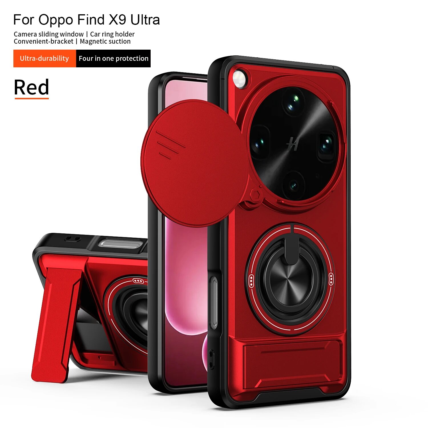 Магнитный Складной Держатель Oppo Find X9 Ultra, Защитный Чехол Для Камеры Красный, SJia - Red