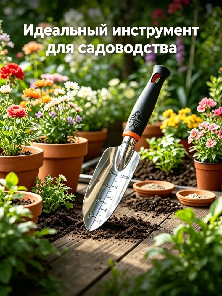 Совок садовый, Алюминий, рукоять Резина, 14 см
