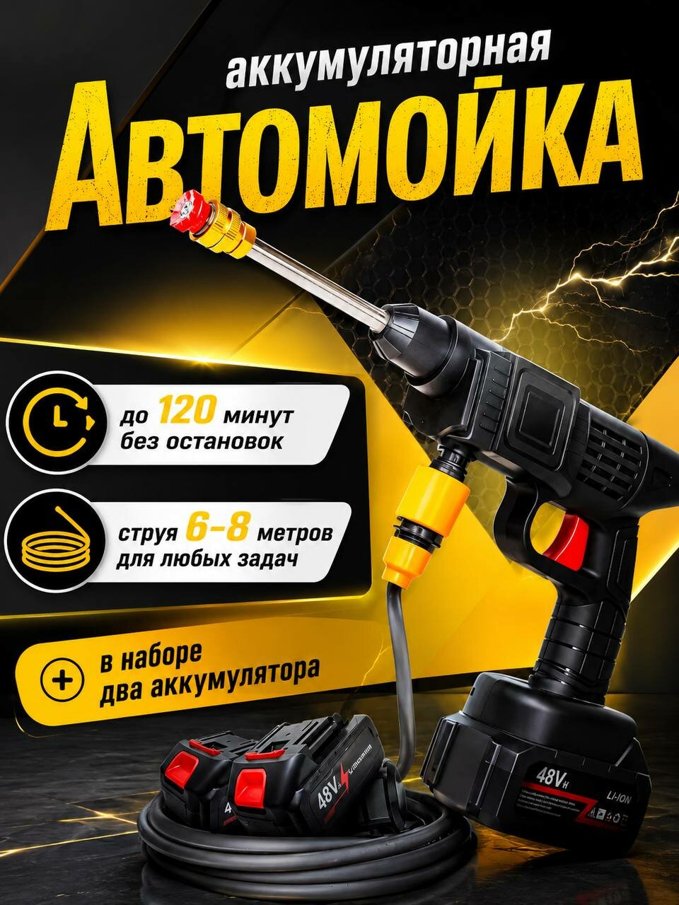Мойка высокого давления аккумуляторная для автомобиля, минимойка с пенообразователем в кейсе