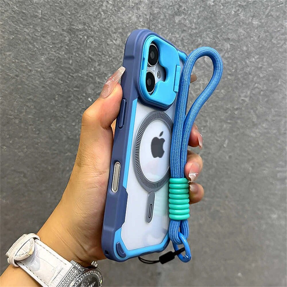 Синий чехол для iPhone 17 Pro Max с ремешком и MagSafe